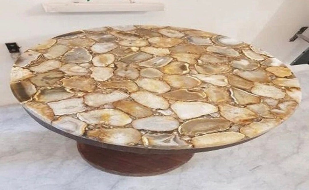 Round Dining Table/ Round Coffee Table/ Brown Agate Table/ Office Desk ...