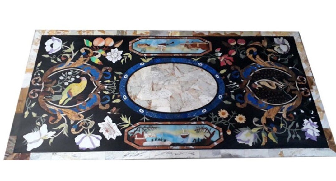 Inlay Work Black Marble Table Top Inlay Table Top Center Table Top - Etsy