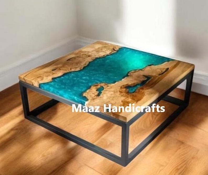 Custom Made Epoxy Coffee & Dining Table, Square Epoxy Tabletop for Home ...