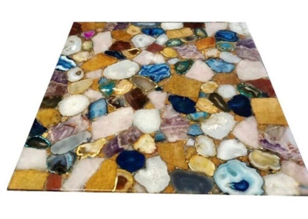 Elegant Custom Square Coffee Table/ Agate Sofa/console Table/ Gemstone ...