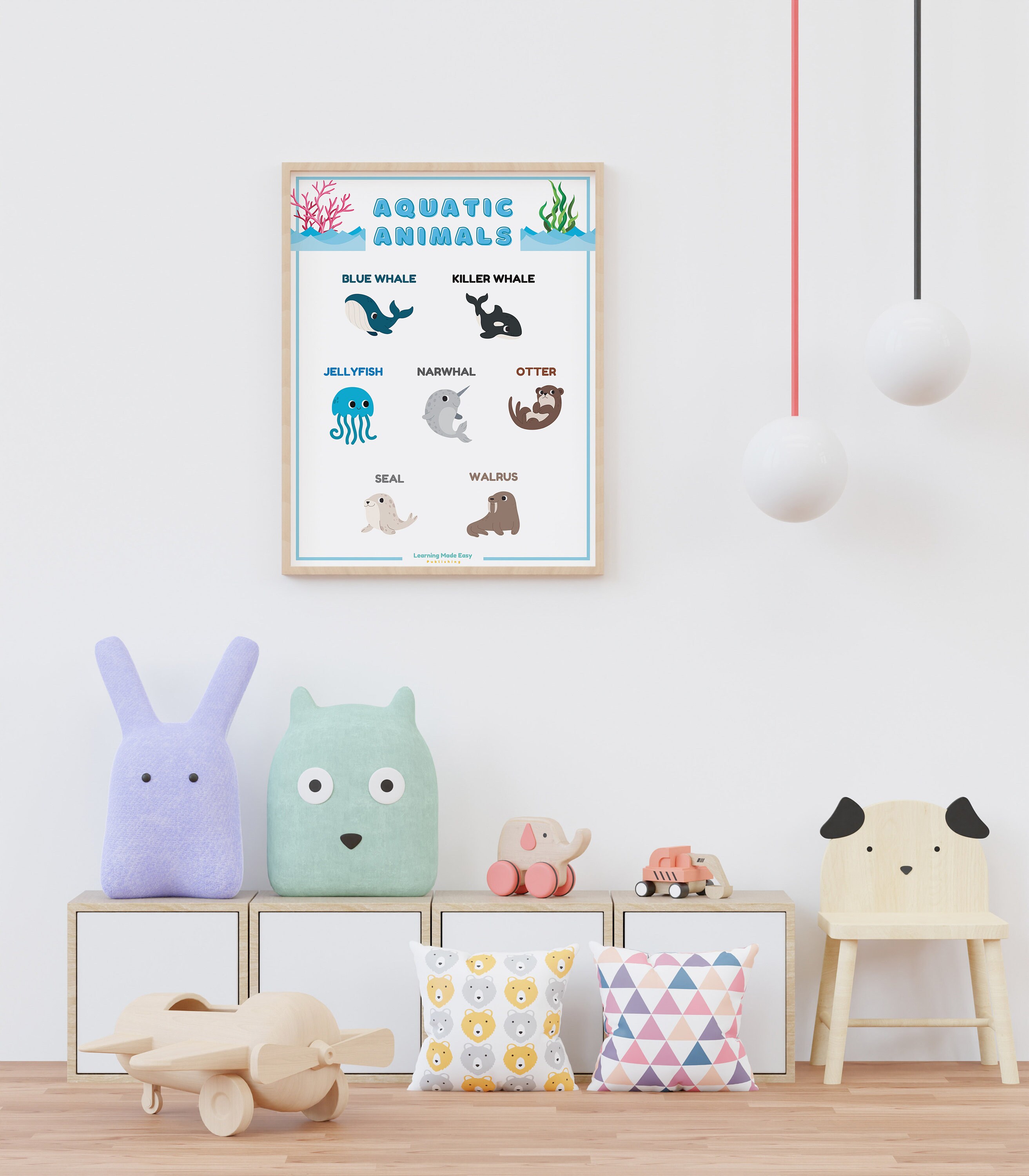 Aquatic Animals Poster, Montessori Educational Wall Art Print, Water ...