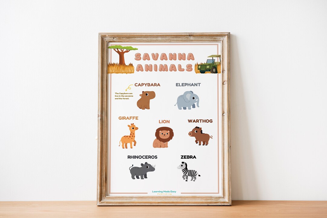Savanna Animals Poster, Animal Wall Art, Montessori Educational Wall ...