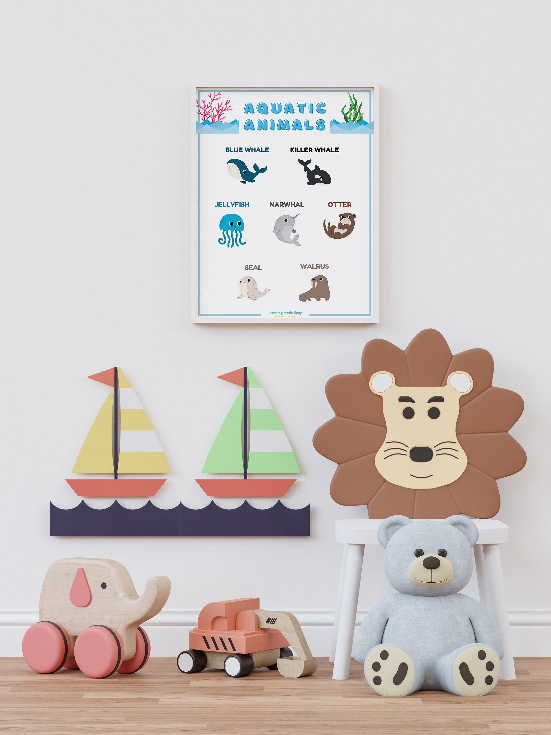 Aquatic Animals Poster, Montessori Educational Wall Art Print, Water ...