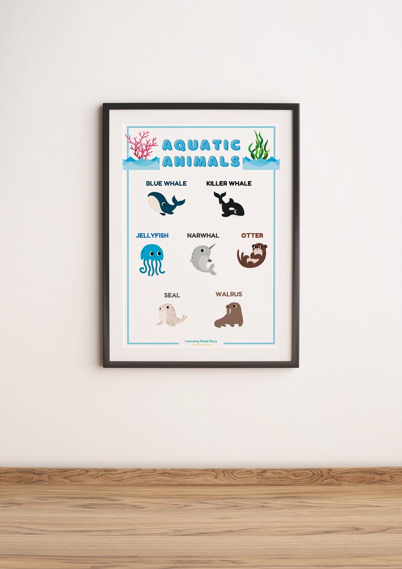Aquatic Animals Poster, Montessori Educational Wall Art Print, Water ...
