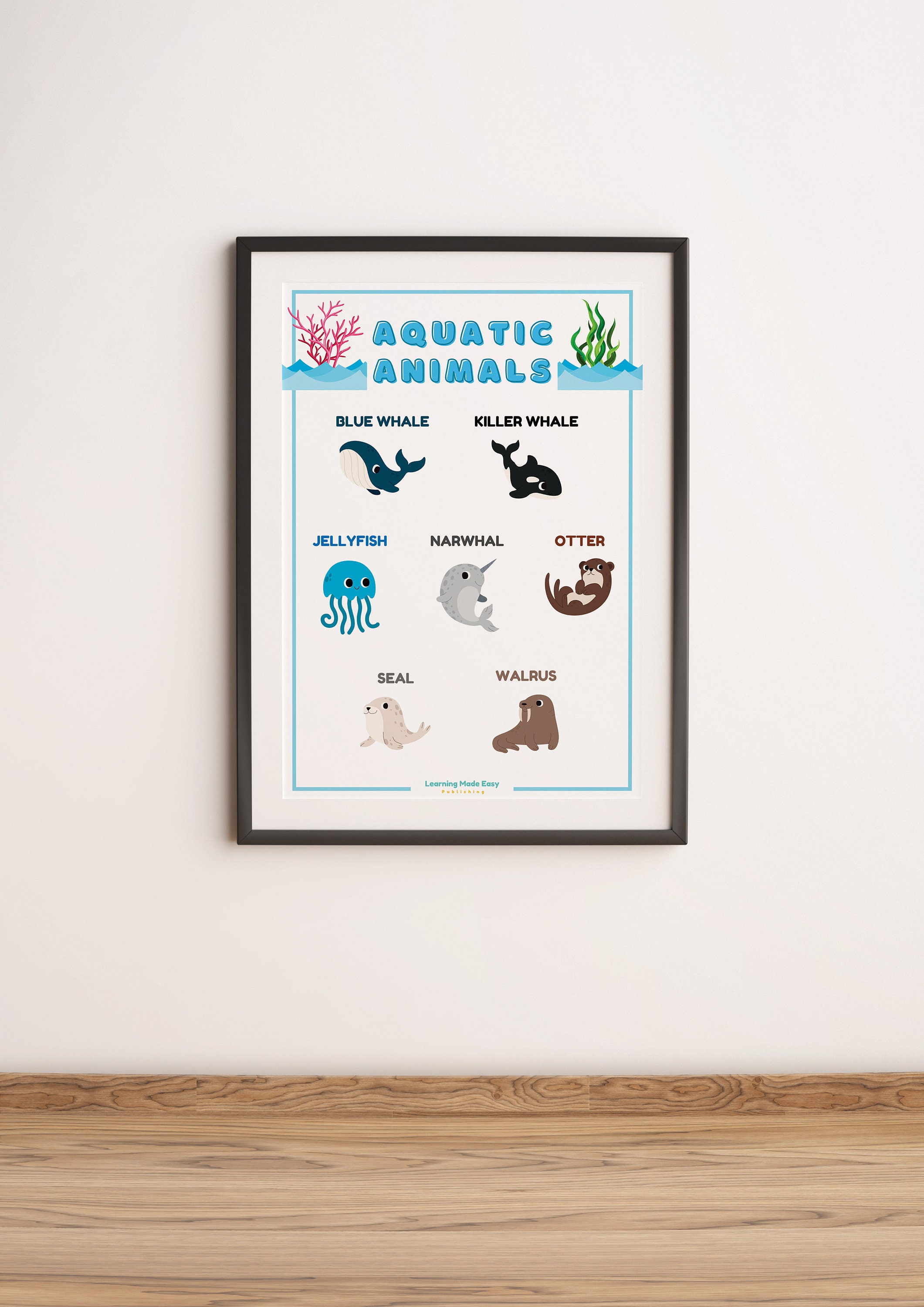 Aquatic Animals Poster, Montessori Educational Wall Art Print, Water ...