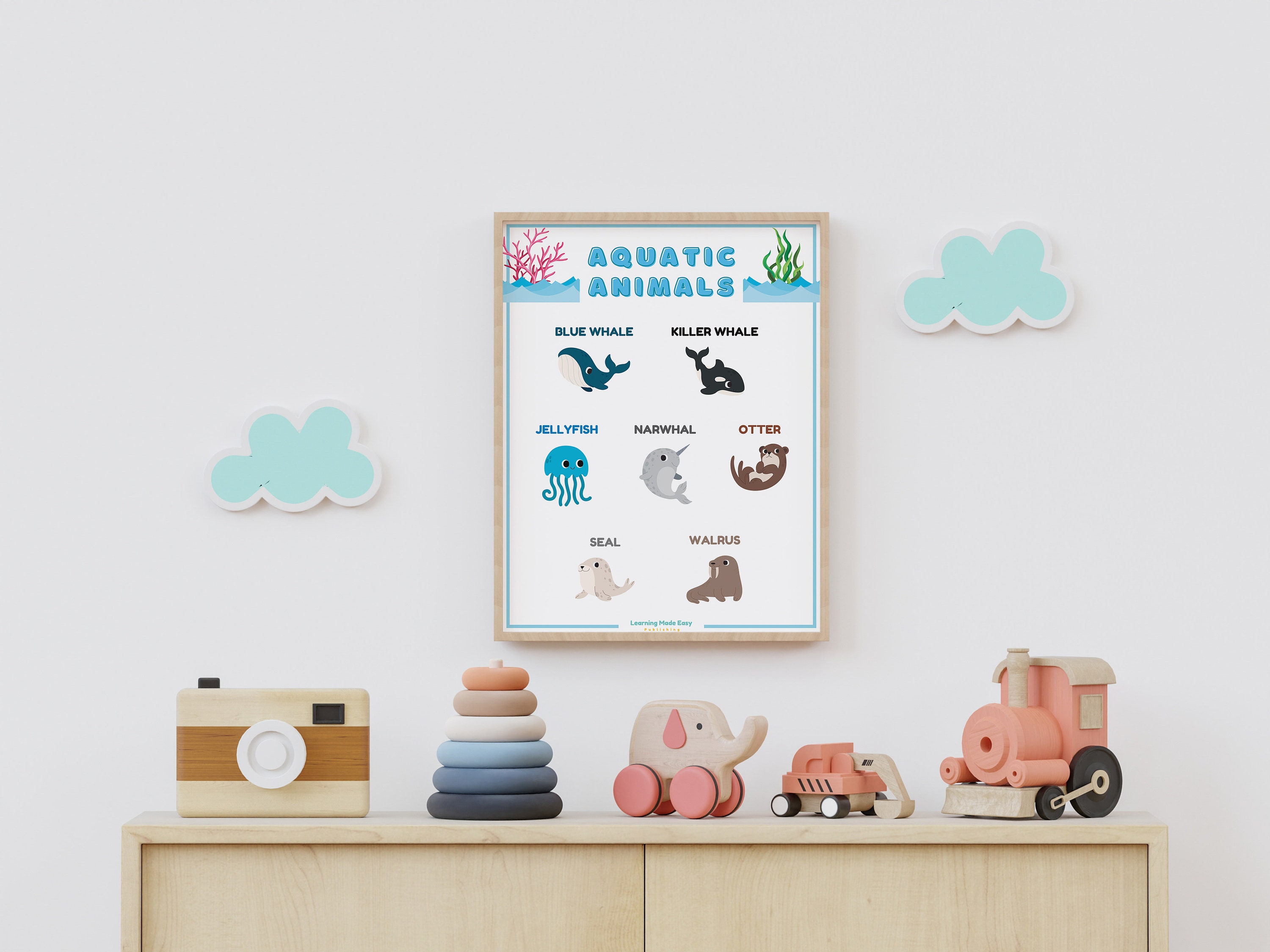 Aquatic Animals Poster, Montessori Educational Wall Art Print, Water ...