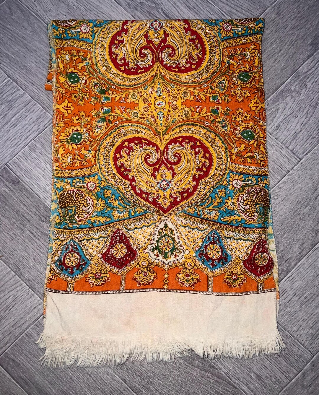 Vintage Retro Rare Original 70s Wool Paisley Unisex Mod Indie Scarf ...