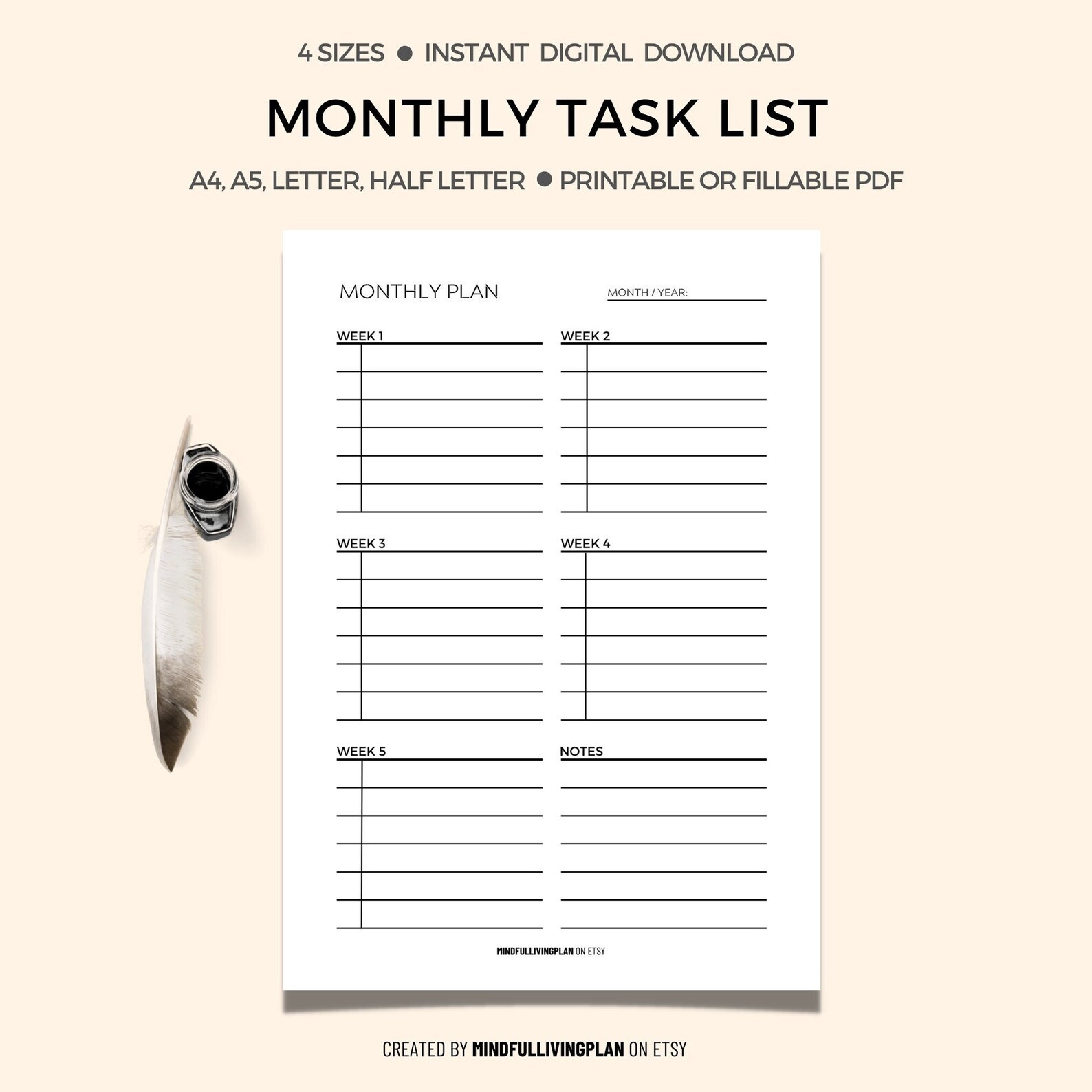 Monthly Task List Printable PDF Monthly to Do List Monthly - Etsy