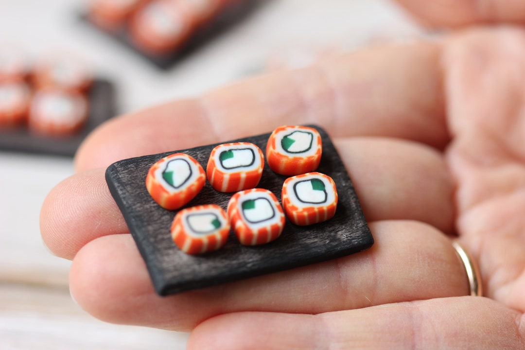 Miniature Sushi 1/12 1/6 Scale Dollhouse Food 6 Pcs on a Wooden Board ...