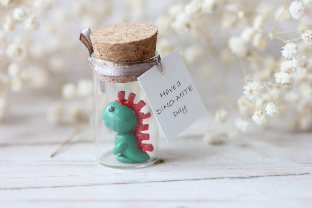 Dino in a Bottle - Personalized Polymer Clay Dinosaur With Custom Label ...