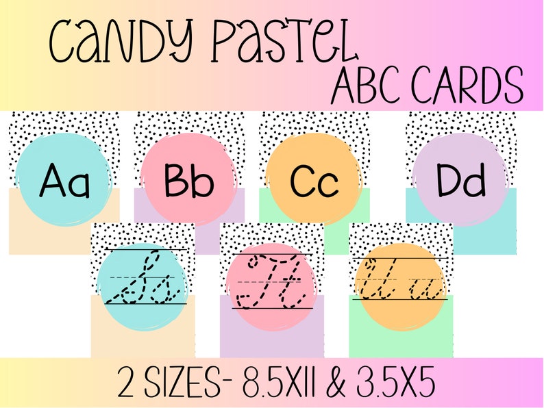 ABC Cards Candy Pastel Theme Cards for Display Cursive Labels Print ...