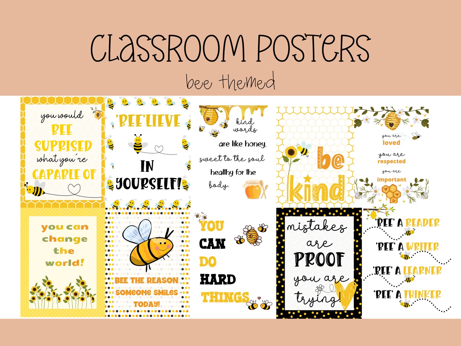WALL ART Instant Download Classroom Motivational Poster Bee Theme ...