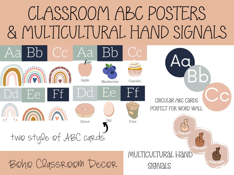 INSTANT DOWNLOAD ABC Cards Wall Decor Classroom Wall Boho - Etsy
