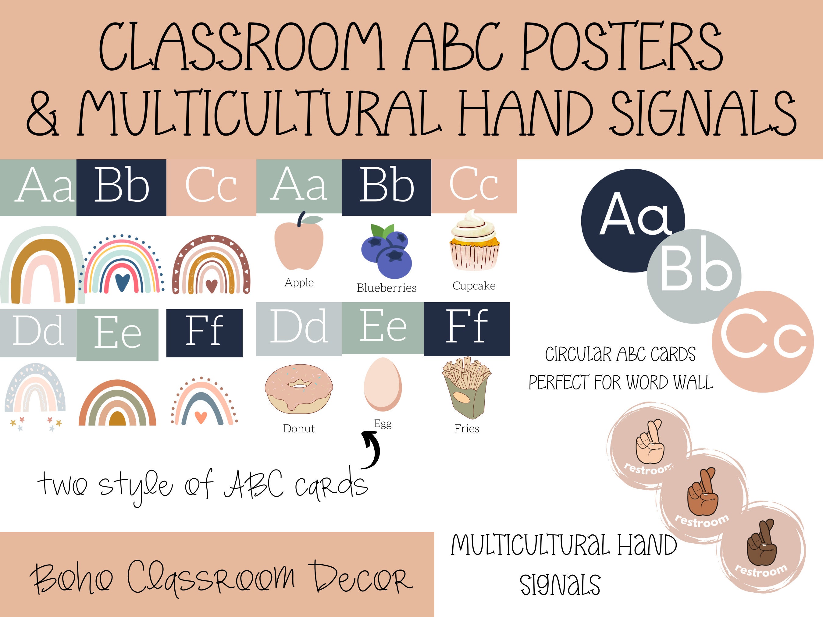 INSTANT DOWNLOAD ABC Cards Wall Decor Classroom Wall Boho Themed ...