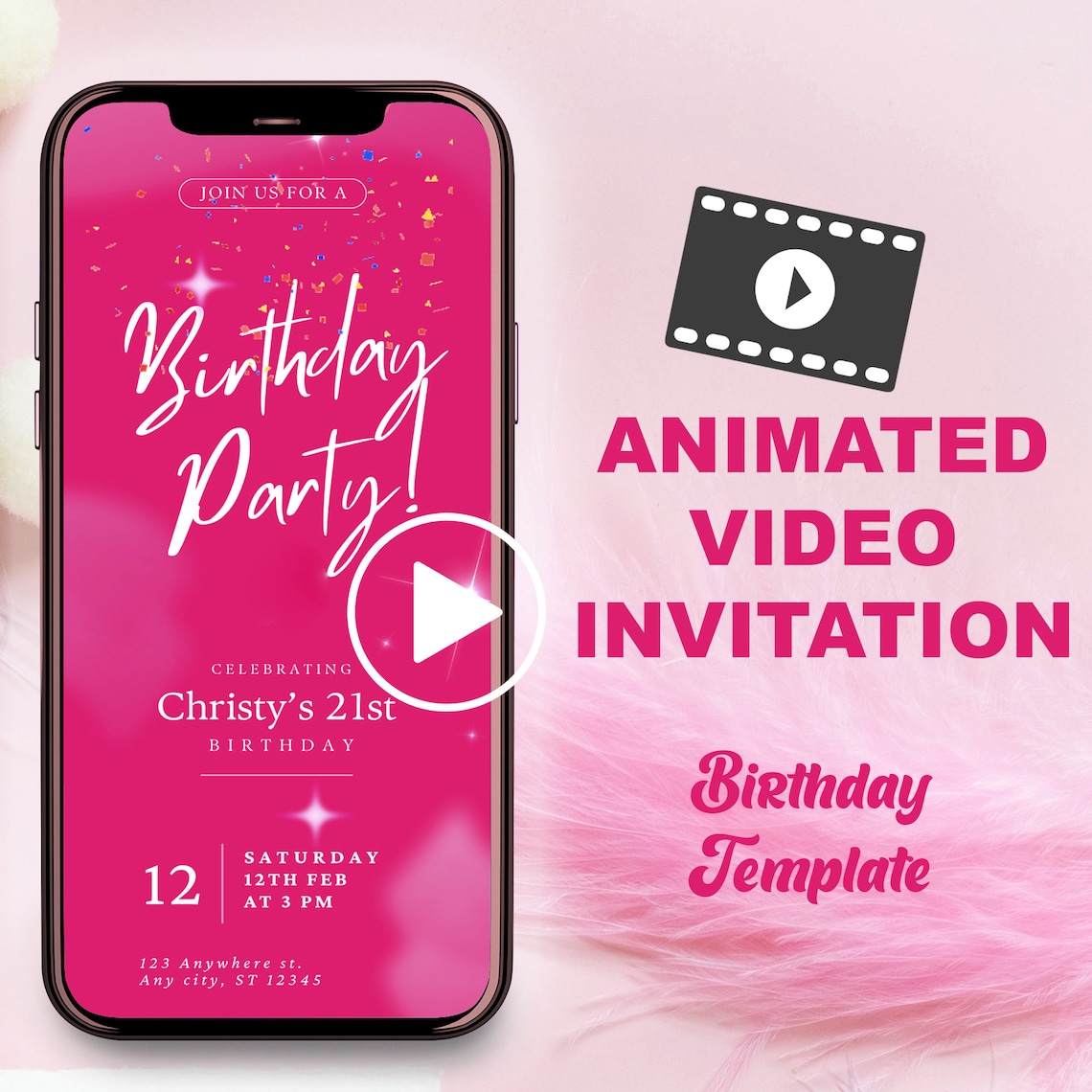 Animated Birthday Video Invitation, Editable Template, Electronic ...