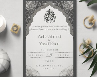 Islamic Wedding Invite Canva Template - Etsy