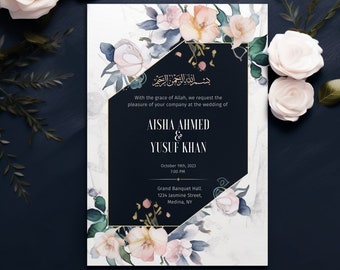 Digital Muslim Wedding Invitation Canva Template - Etsy