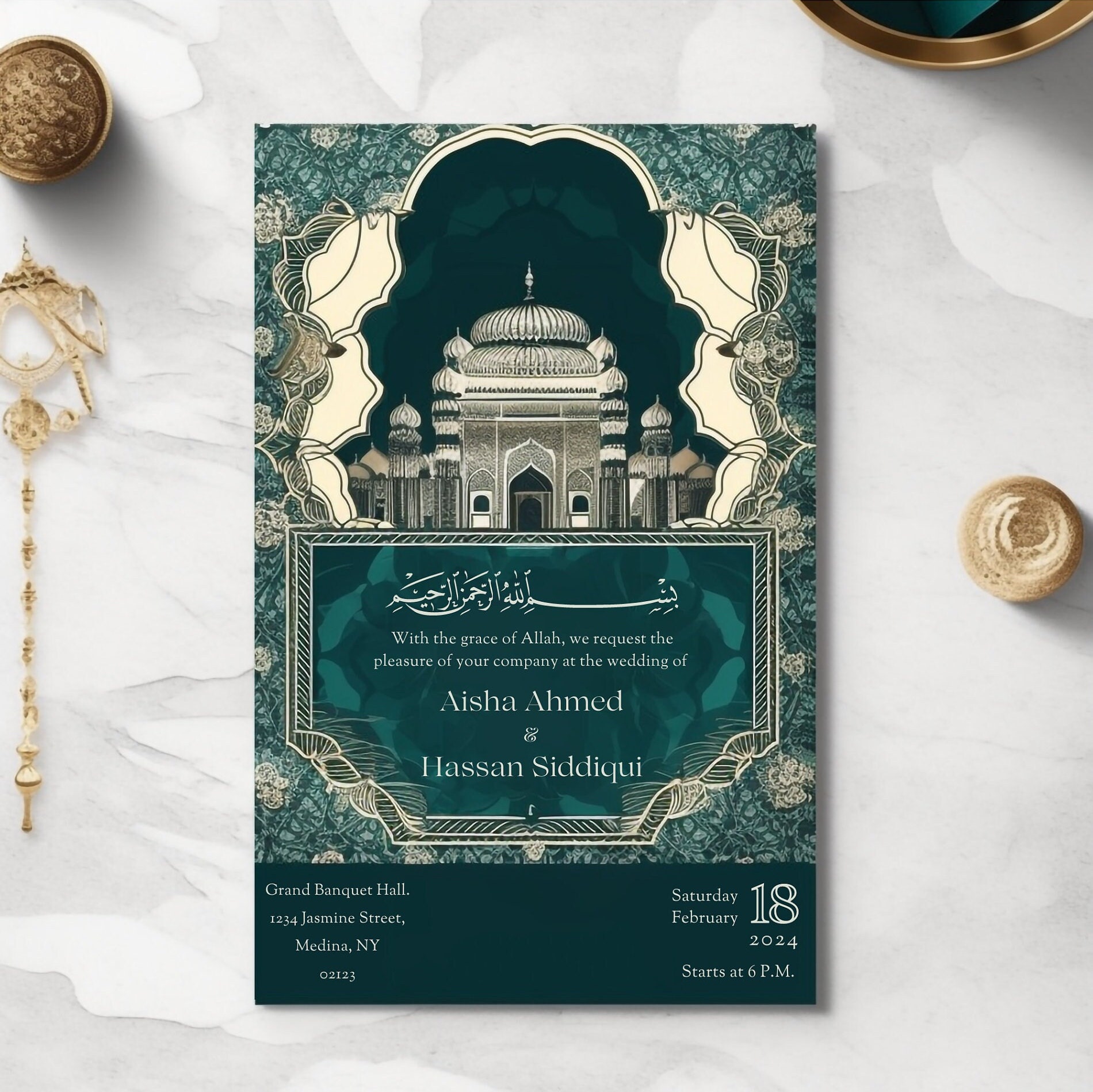 Islamic Wedding Invitation Canva Template - Etsy