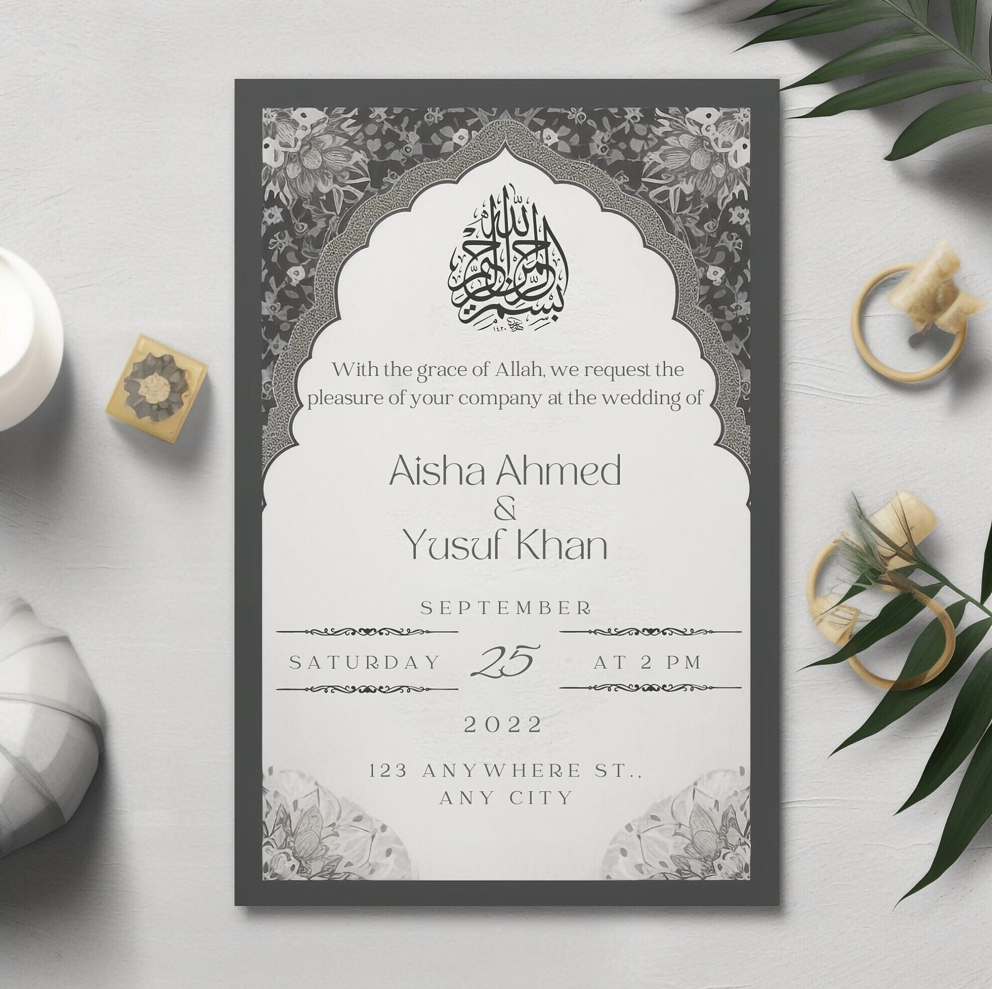 Islamic Wedding Invite Canva Template - Etsy