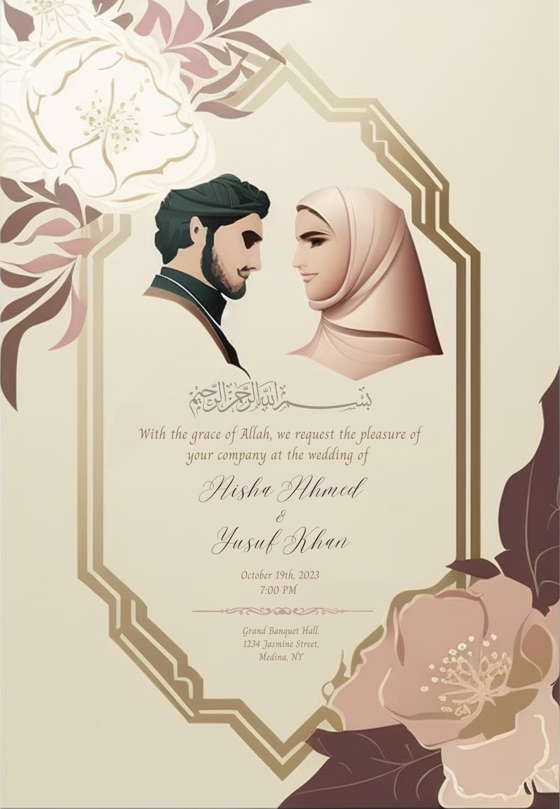 Customizable Islamic Wedding Invitation Template, Nikkah, Walima ...