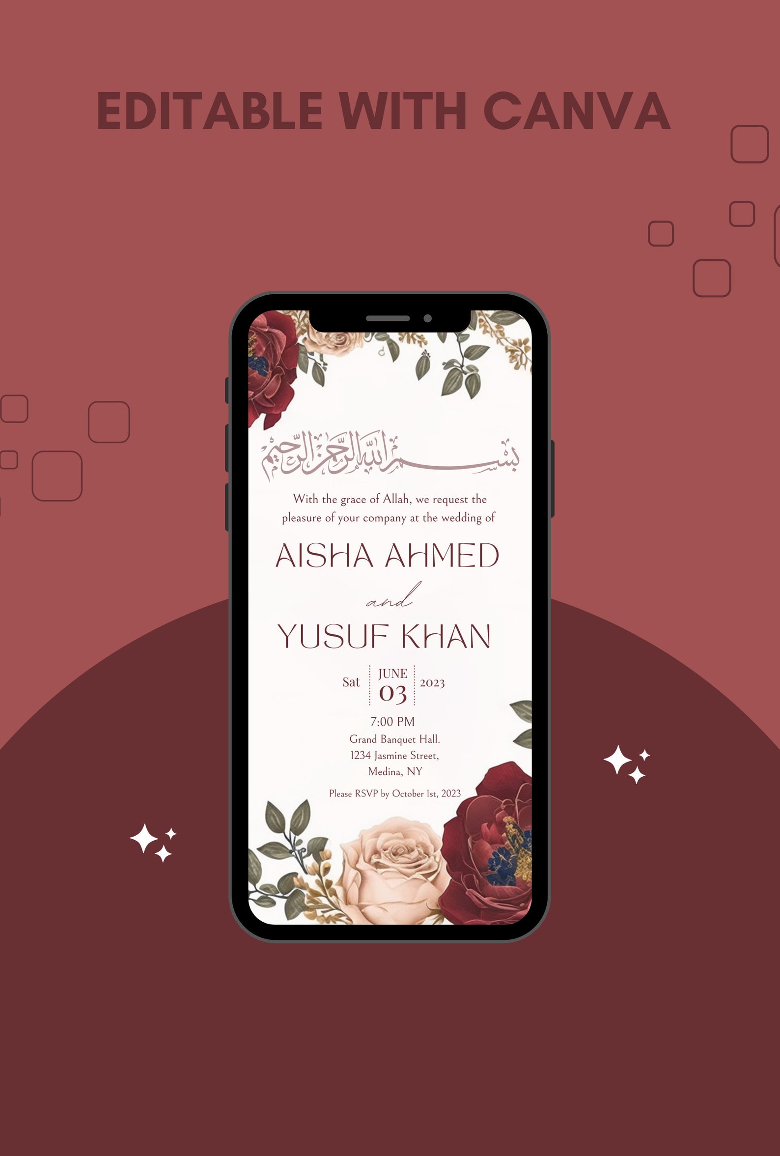 Customizable Islamic Wedding Invitation Template, Nikkah, Walima ...