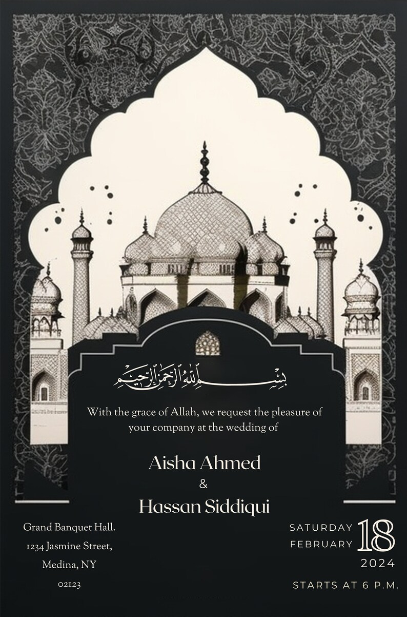 Islamic Wedding Invitation Canva Template - Etsy