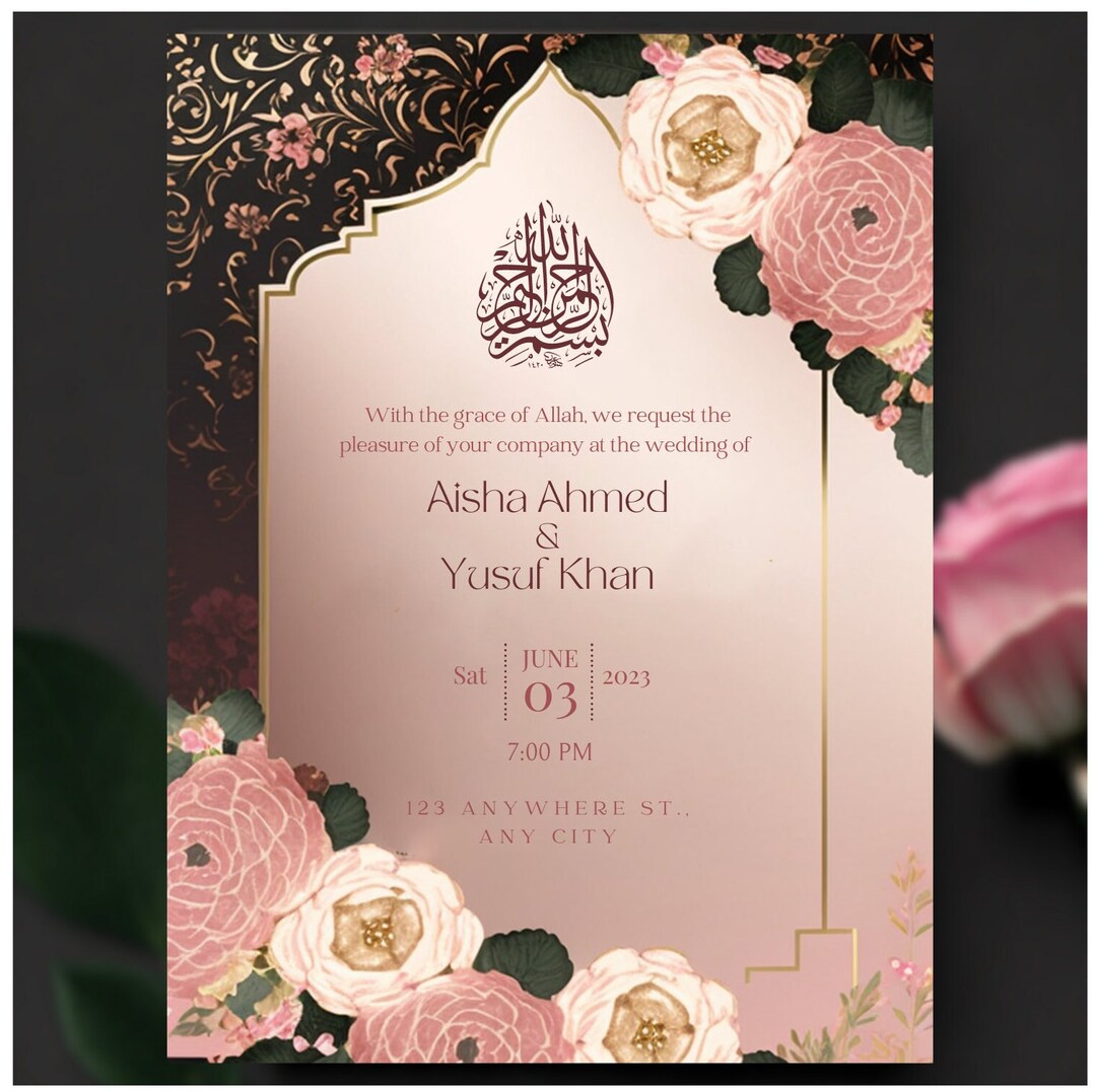 Islamic Wedding Card, Invite Template, Nikkah, Shaadi, Canva, Desi ...