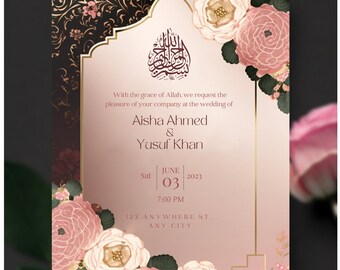 Islamic Wedding Invitation Canva Template - Etsy
