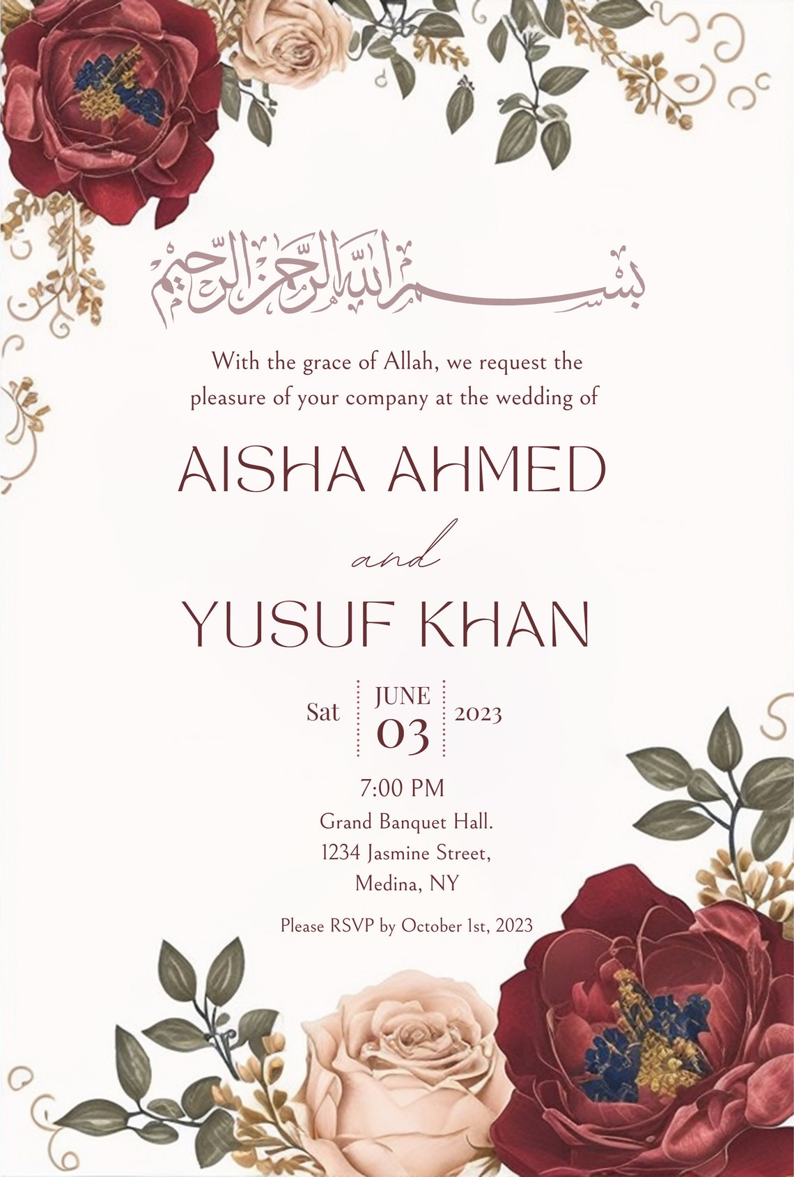 Customizable Islamic Wedding Invitation Template, Nikkah, Walima ...