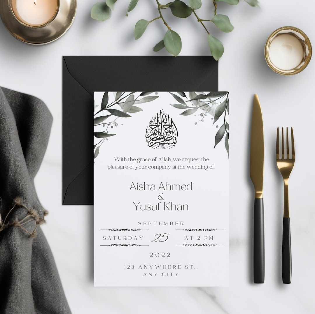 Islamic Wedding Invite Canva Template - Etsy
