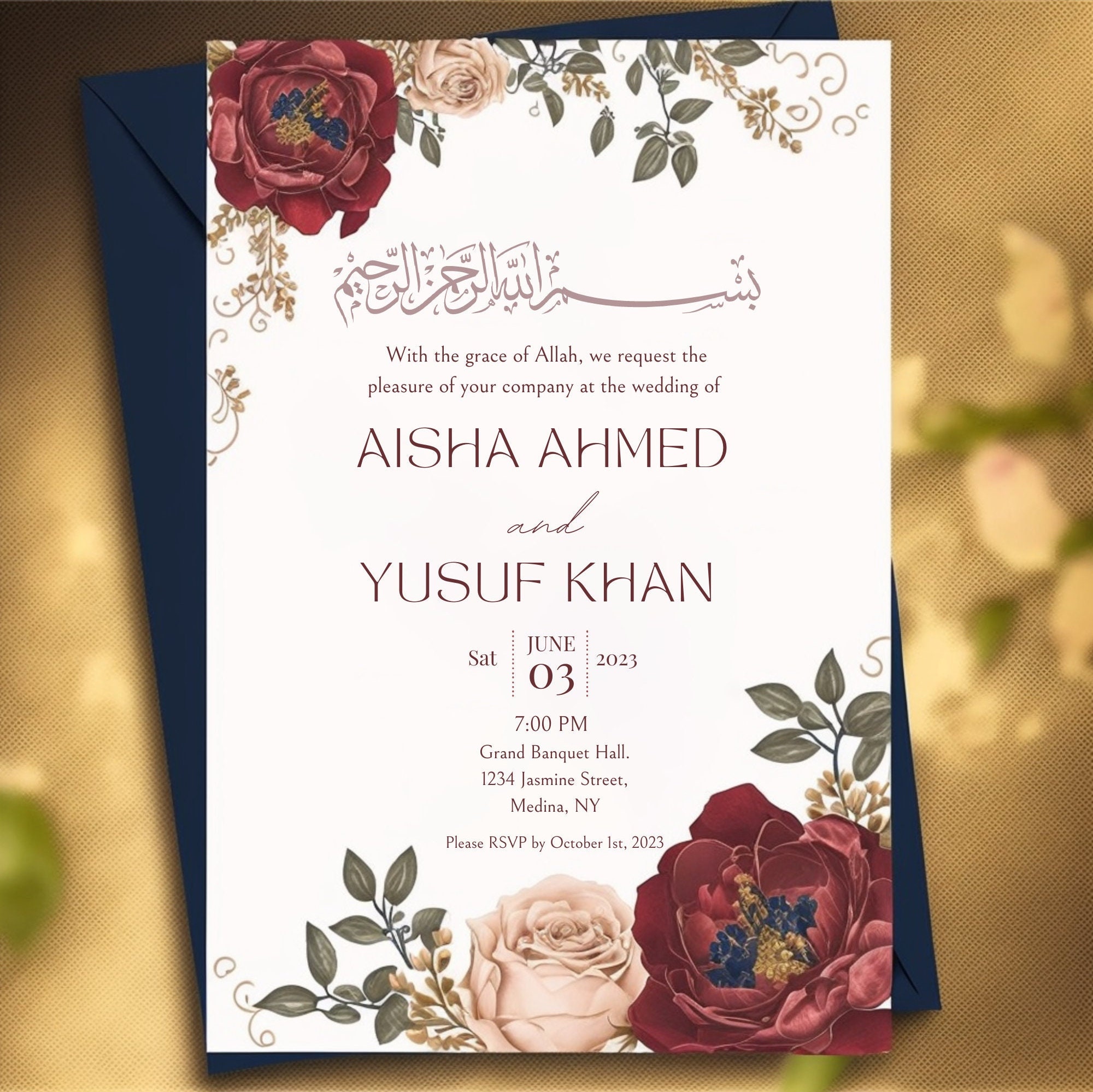 Customizable Islamic Wedding Invitation Template, Nikkah, Walima ...