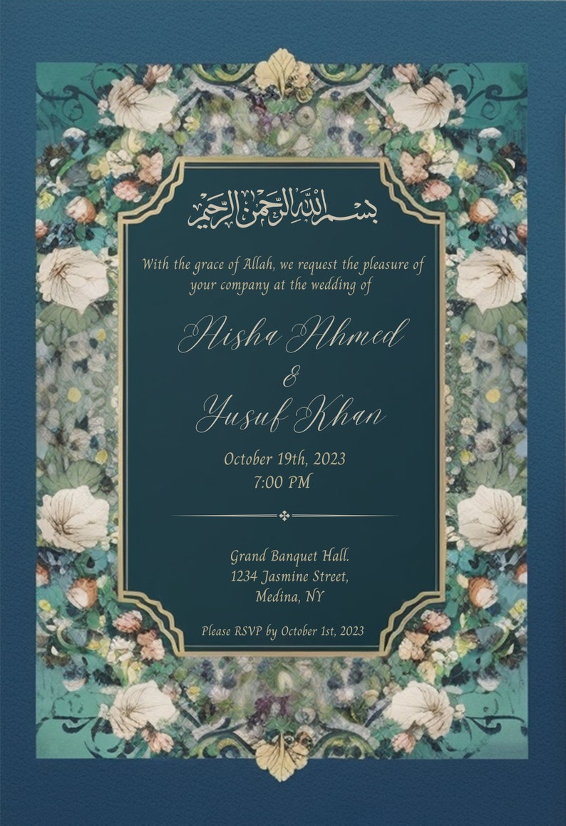 Digital Muslim Wedding Invitation Canva Template - Etsy
