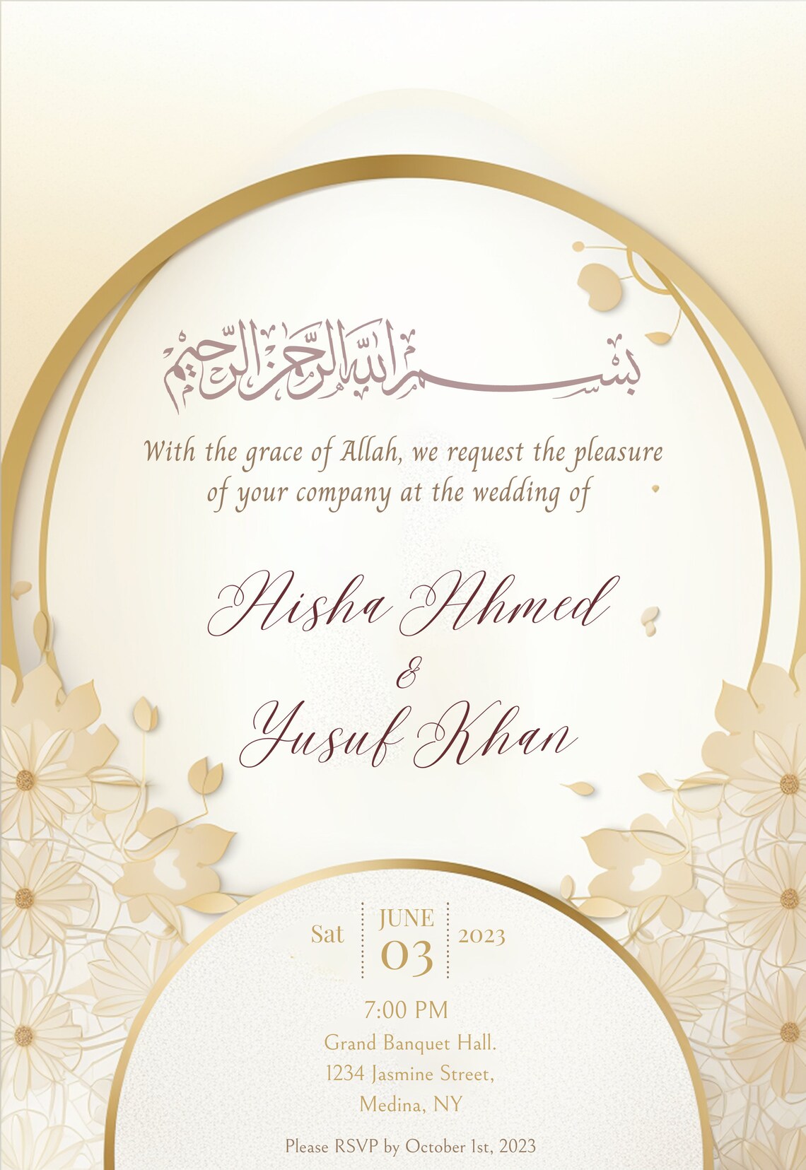 Muslim Wedding Invitation Template, Nikkah, Shaadi, Canva, Desi ...