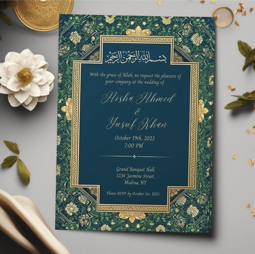 Islamic Wedding Invitation Canva Template - Etsy