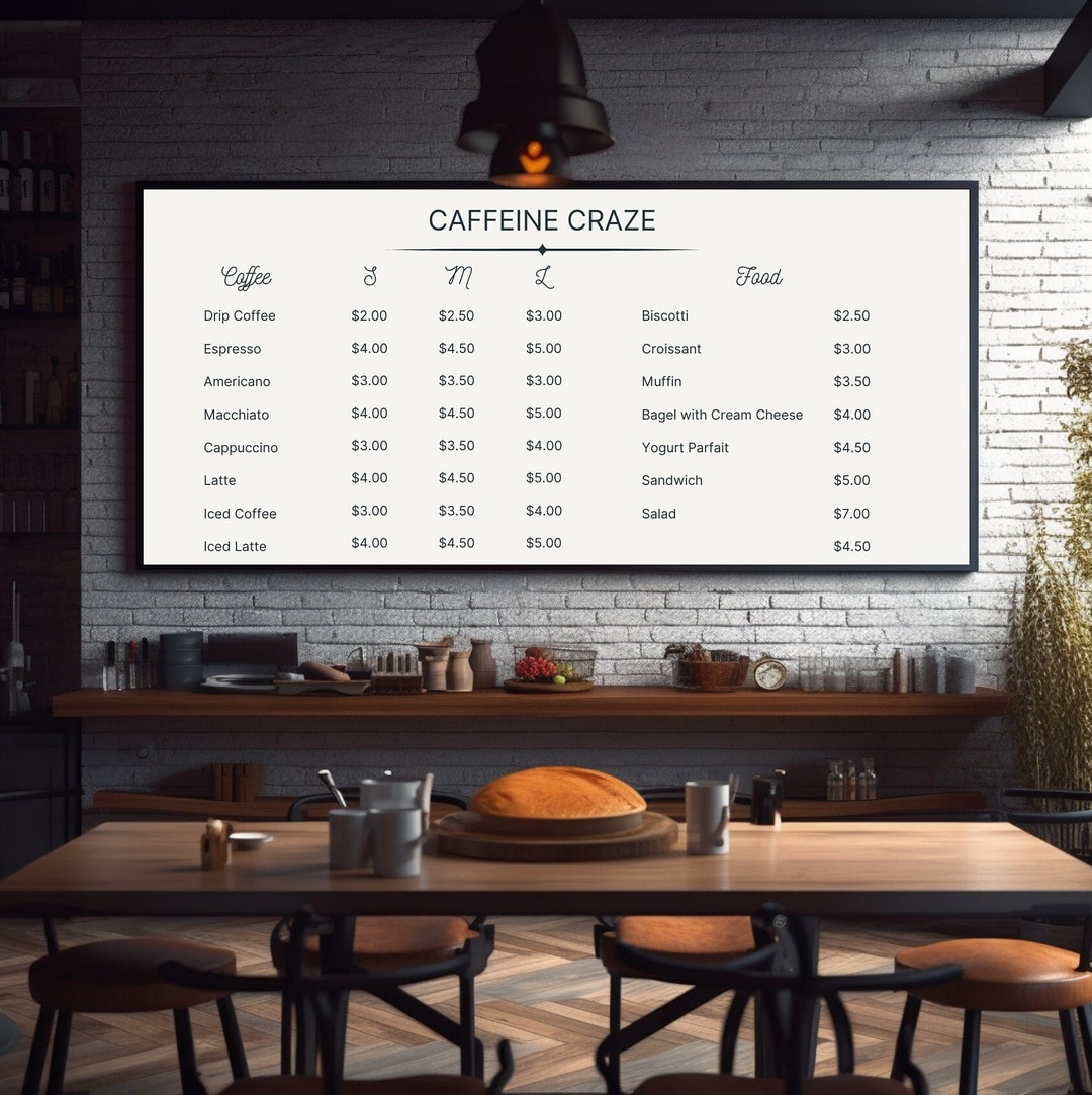 Tv Menu Board Template TV Menu Board Dine in Menu Template - Etsy