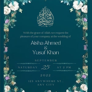 Digital Muslim Wedding Invitation Canva Template - Etsy