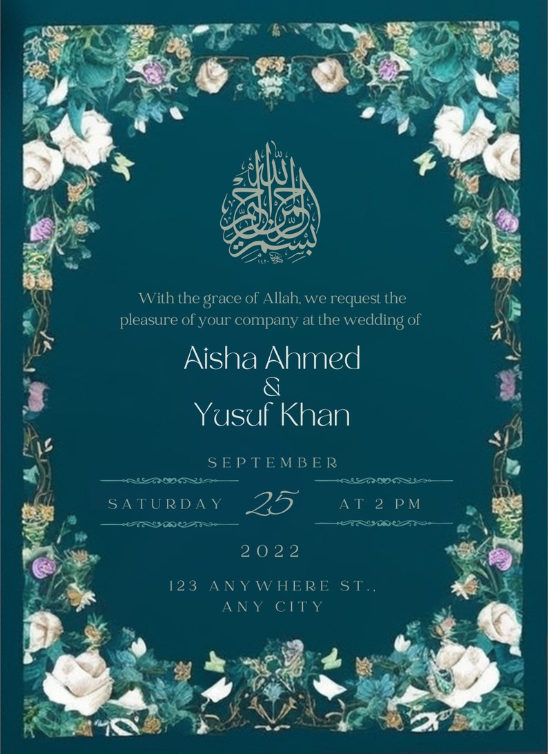 Digital Muslim Wedding Invitation Canva Template - Etsy