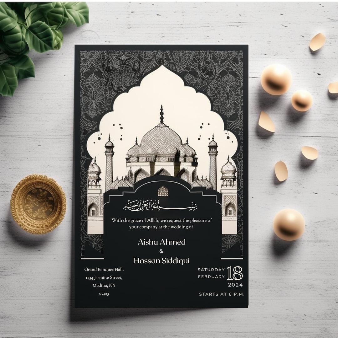 Islamic Wedding Invitation Canva Template - Etsy