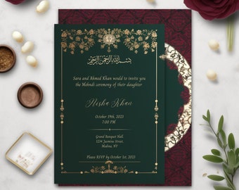 Digital Muslim Wedding Invitation Canva Template - Etsy