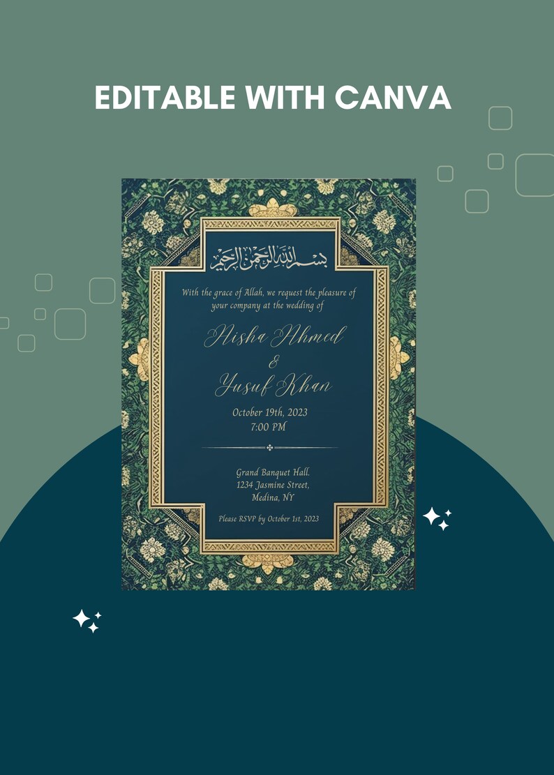 Islamic Wedding Invitation Canva Template - Etsy