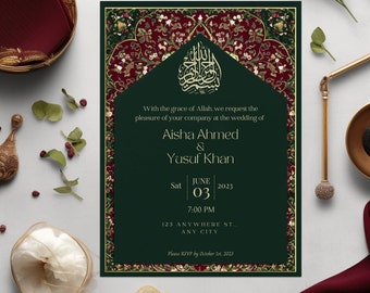 Islamic Wedding Invitation Canva Template - Etsy
