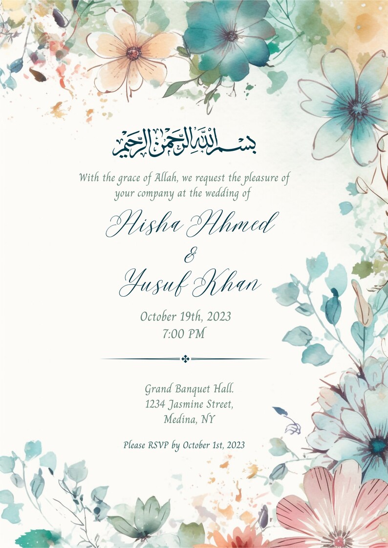 Islamic Wedding Invitation Canva Template - Etsy