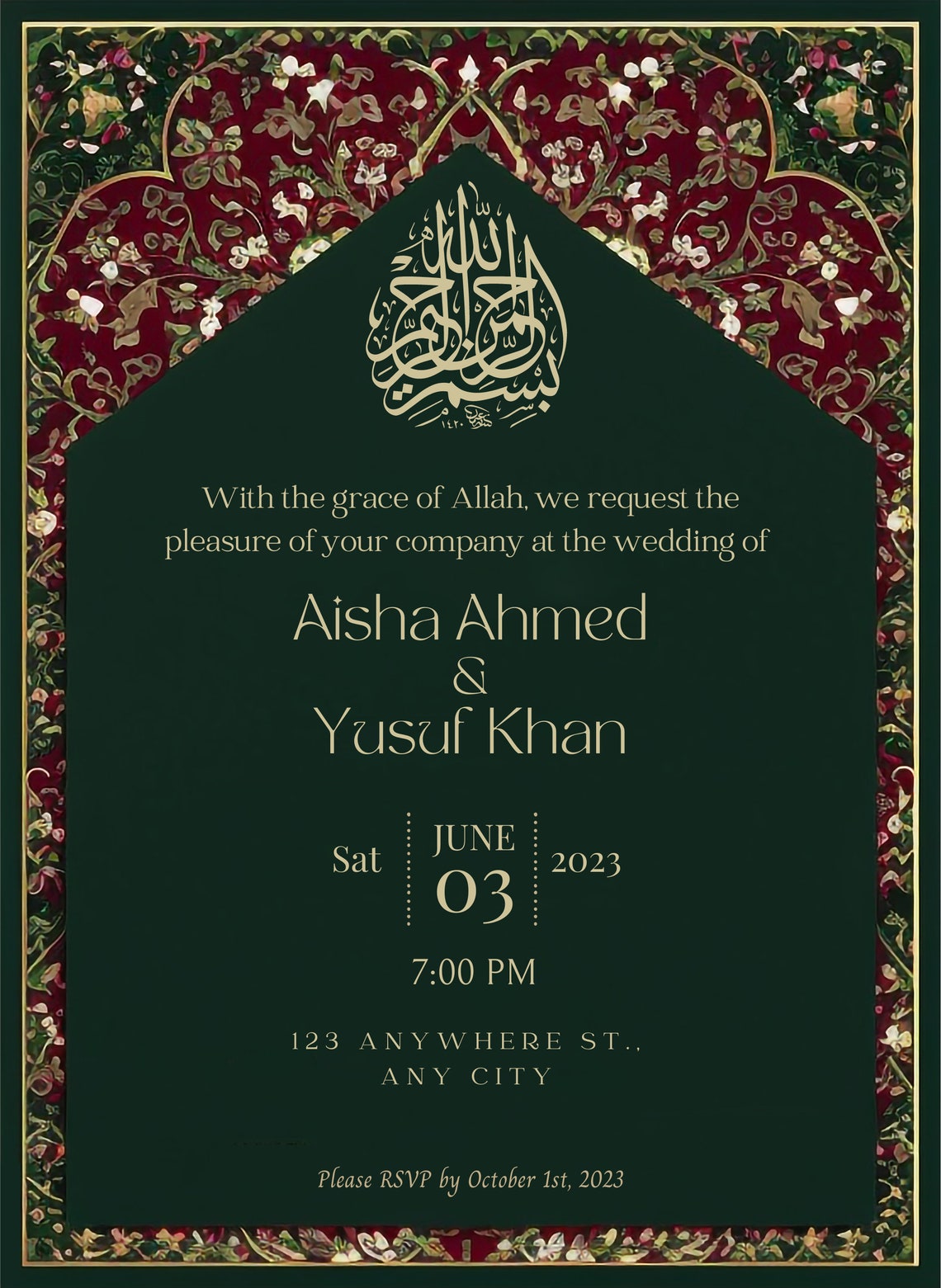 Islamic Wedding Invitation Canva Template - Etsy