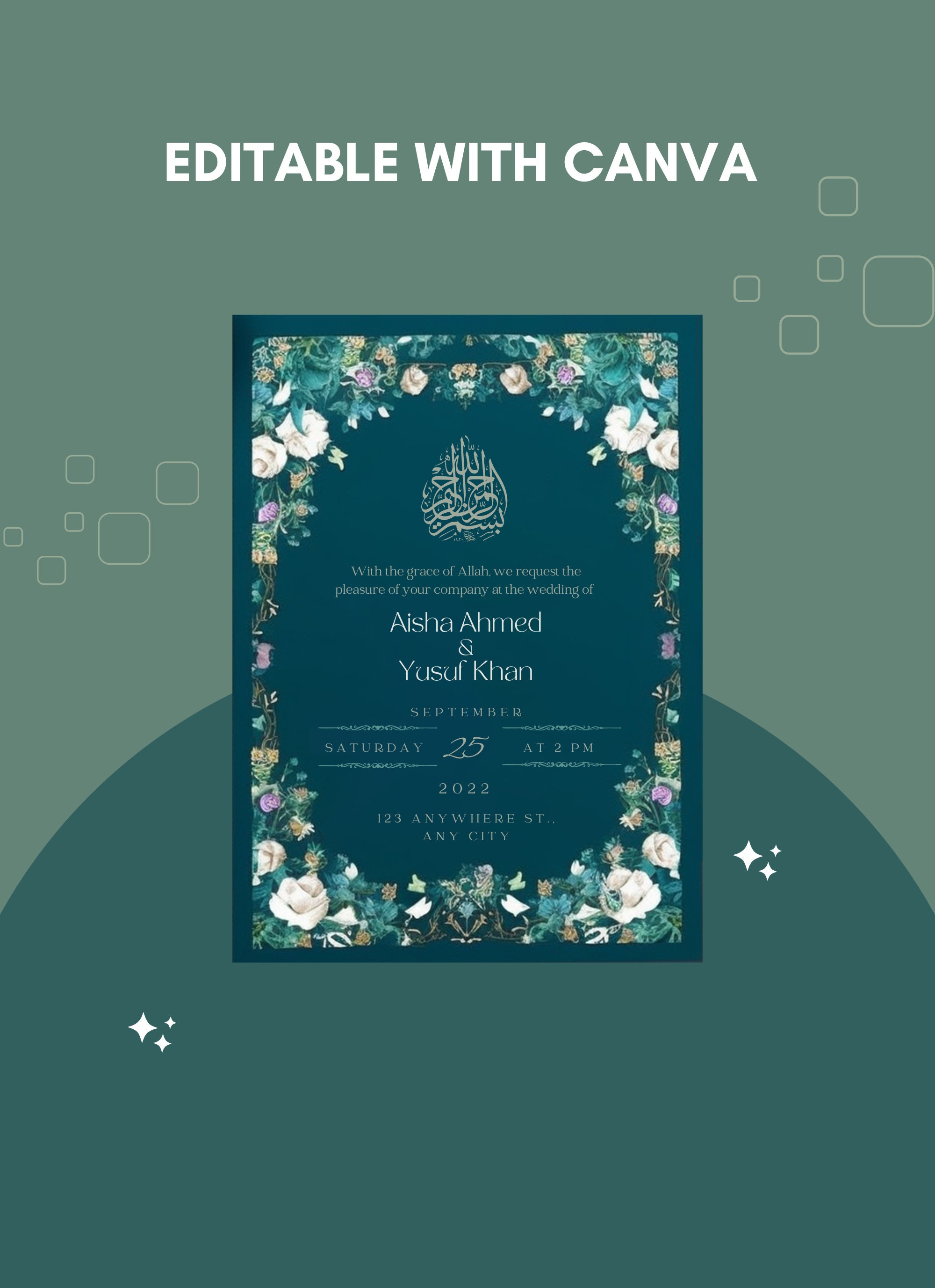 Digital Muslim Wedding Invitation Canva Template - Etsy