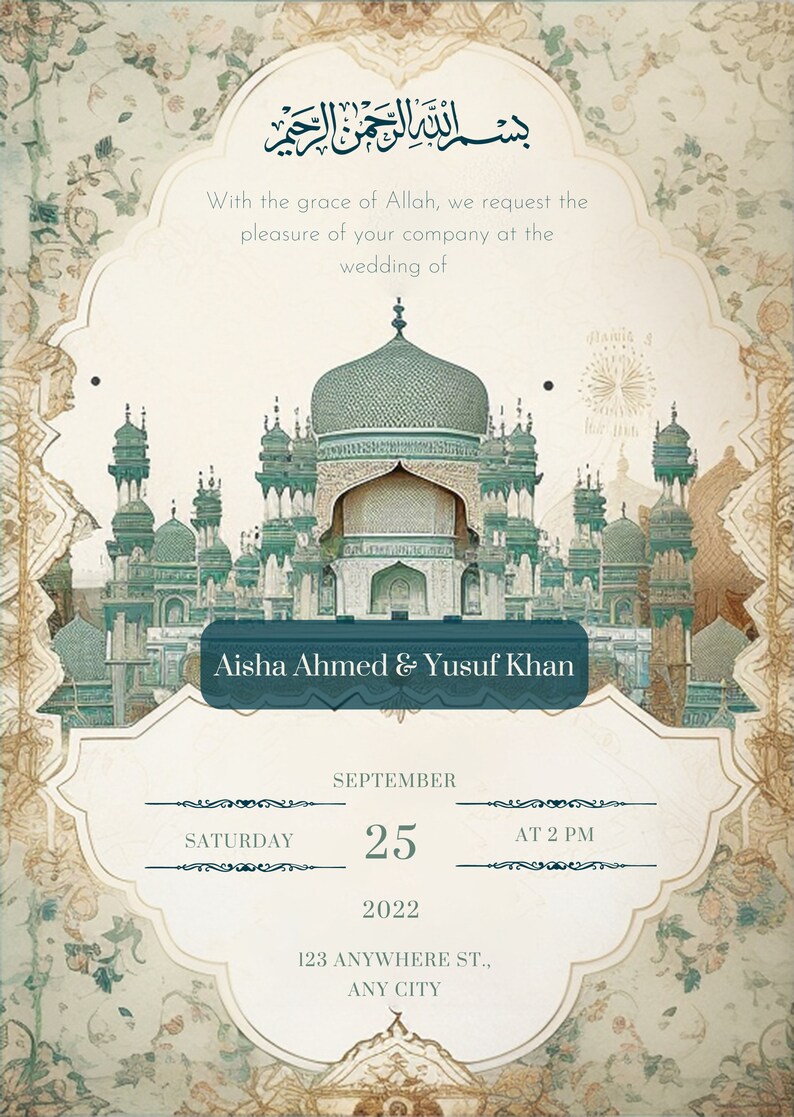 Islamic Wedding Invitation Canva Template - Etsy