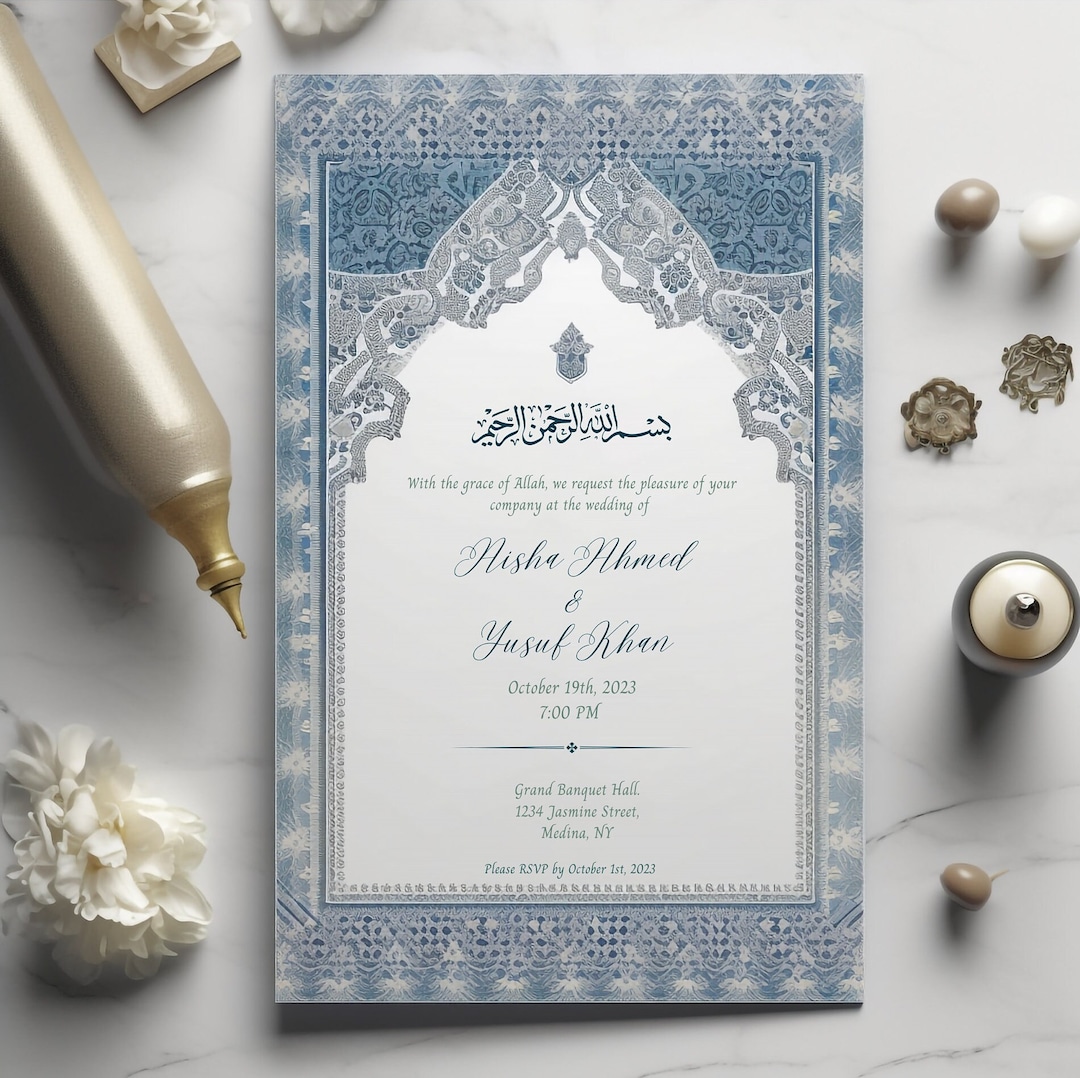 Islamic Wedding Invitation Canva Template - Etsy