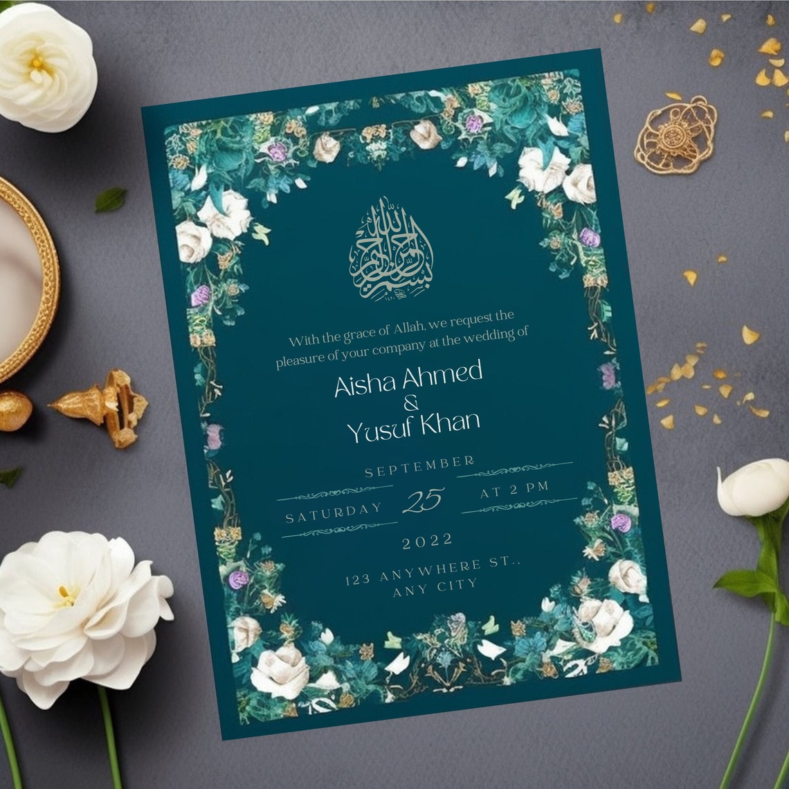 Digital Muslim Wedding Invitation Canva Template - Etsy