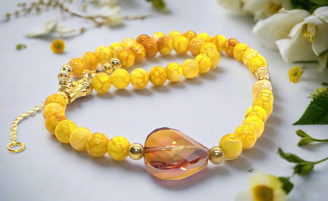 Exciting Yellow Fire Dragon Agates and Copper Crystal Twist, Semi ...