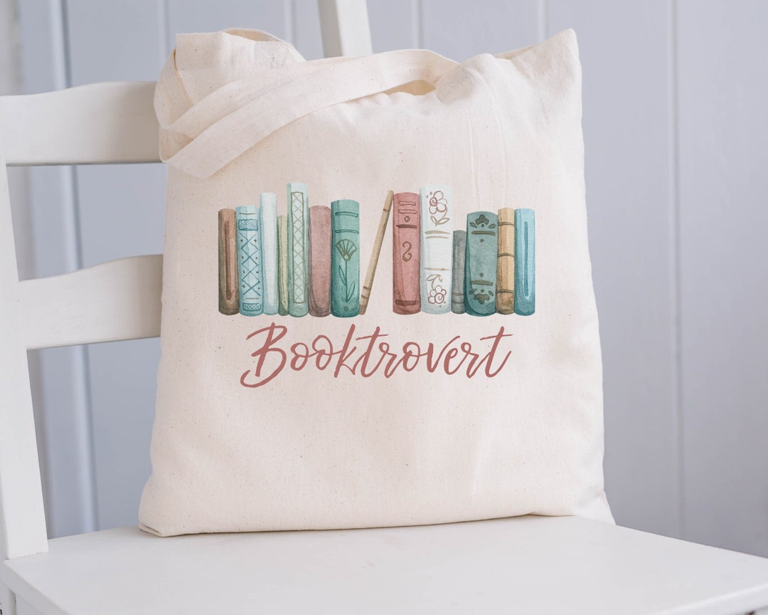 Booktrovert Tote Bag, Book Lover Tote Bag, Canvas Tote Bag for Teachers ...