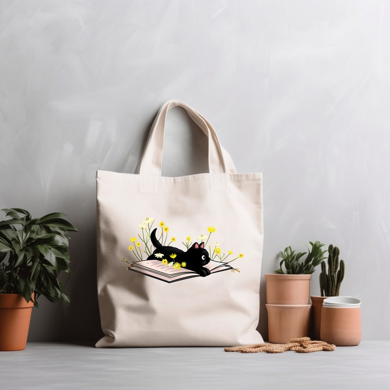 Cat Book Tote Bag, Books Tote Bag, Read Books Tote Bag, Cat Lover Tote ...